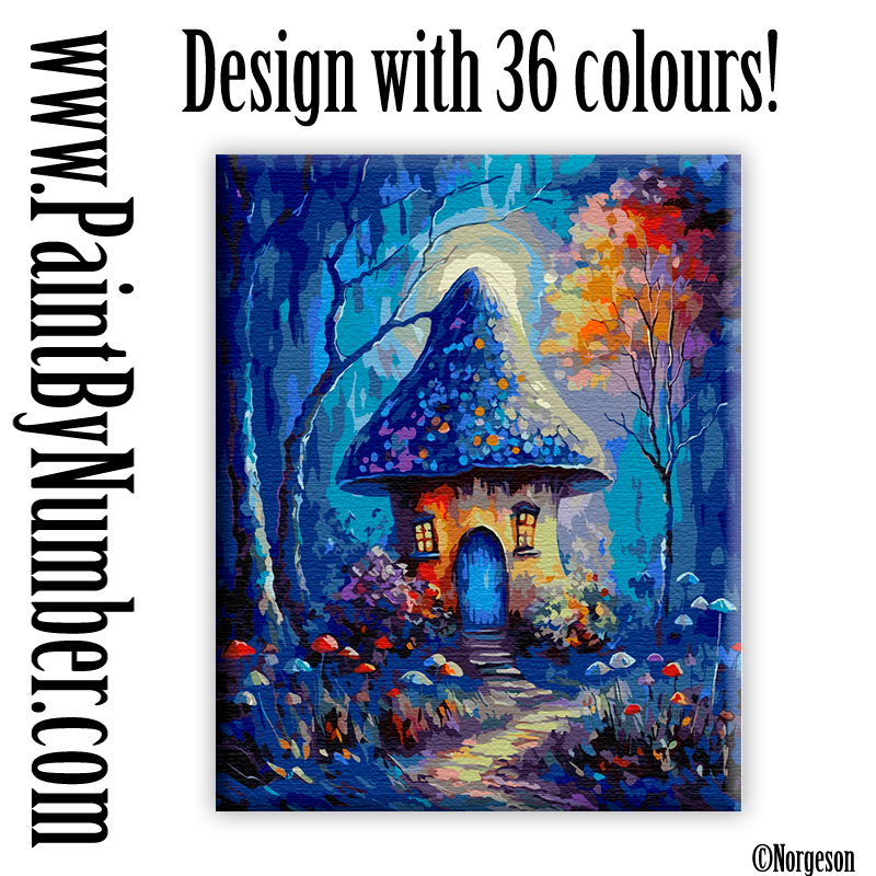 Mushroom village at night (Blue) – Norgeson - Traditional paint by numbers