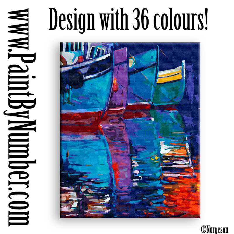 Sunset over boats and jetty – Norgeson - Traditional paint by numbers
